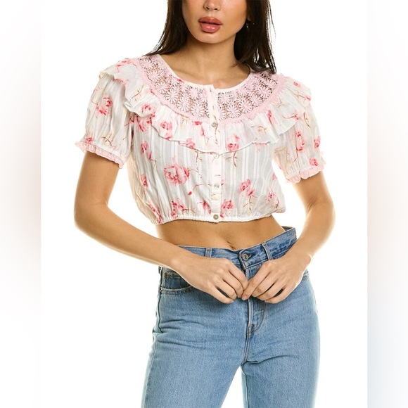 LoveShackFancy | Tops | New Loveshackfancy Elaina Crop Top In Cherry ...